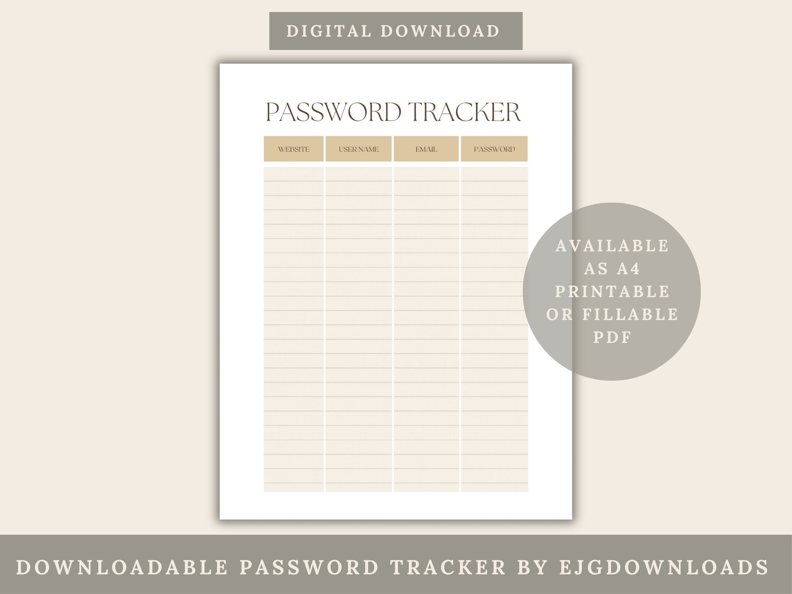 Printable Fillable Password Tracker | Password Log | Digital Download ...