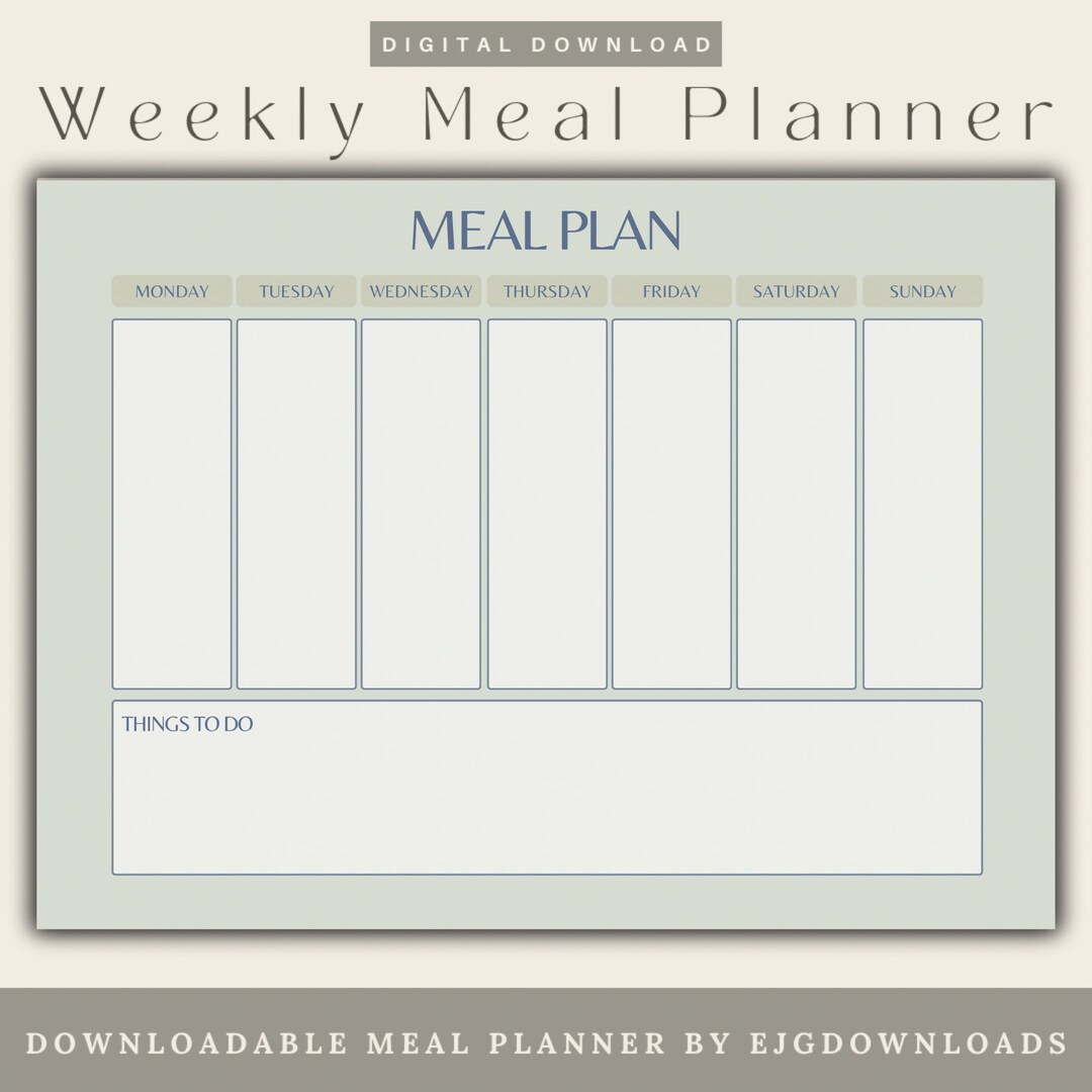 PRINTABLE Weekly Meal Planner for Meal Prep Organisation | Digital ...