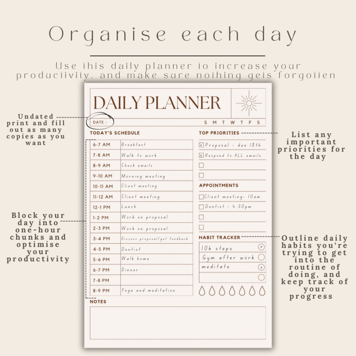 PRINTABLE Daily Productivity Planner | Organise Each Day & Increase ...