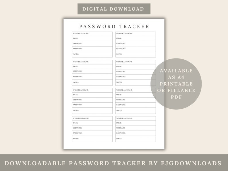 Printable Fillable Minimalist Password Tracker Password Log - Etsy