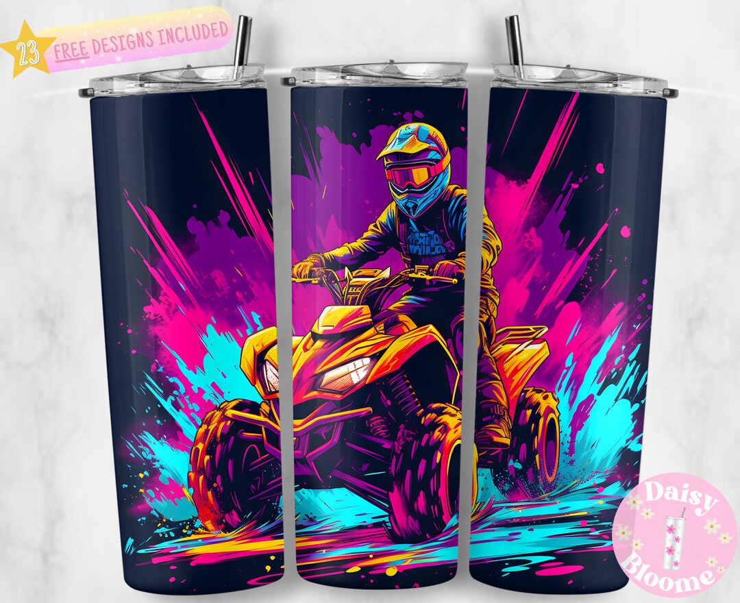Quad Bike, ATV, Racing, Neon, Vibrant 20 Oz Skinny Tumbler Sublimation ...