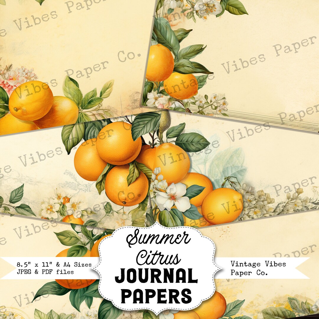 Junk Journal Summer Citrus Printable Papers, Digital Paper Pack, Citrus ...