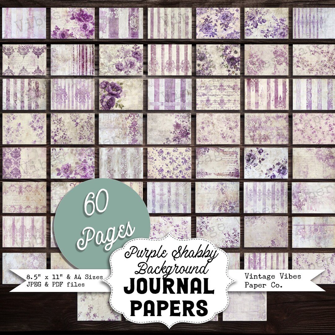 Purple Shabby Backgrounds Bundle of Junk Journal Digital Papers, Grungy ...