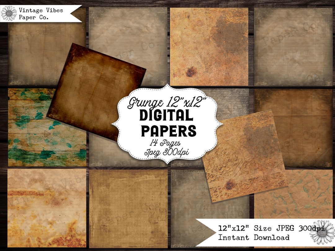 Grunge Digital Paper 14 Pages 12x12, Textured Digital Papers for Junk ...