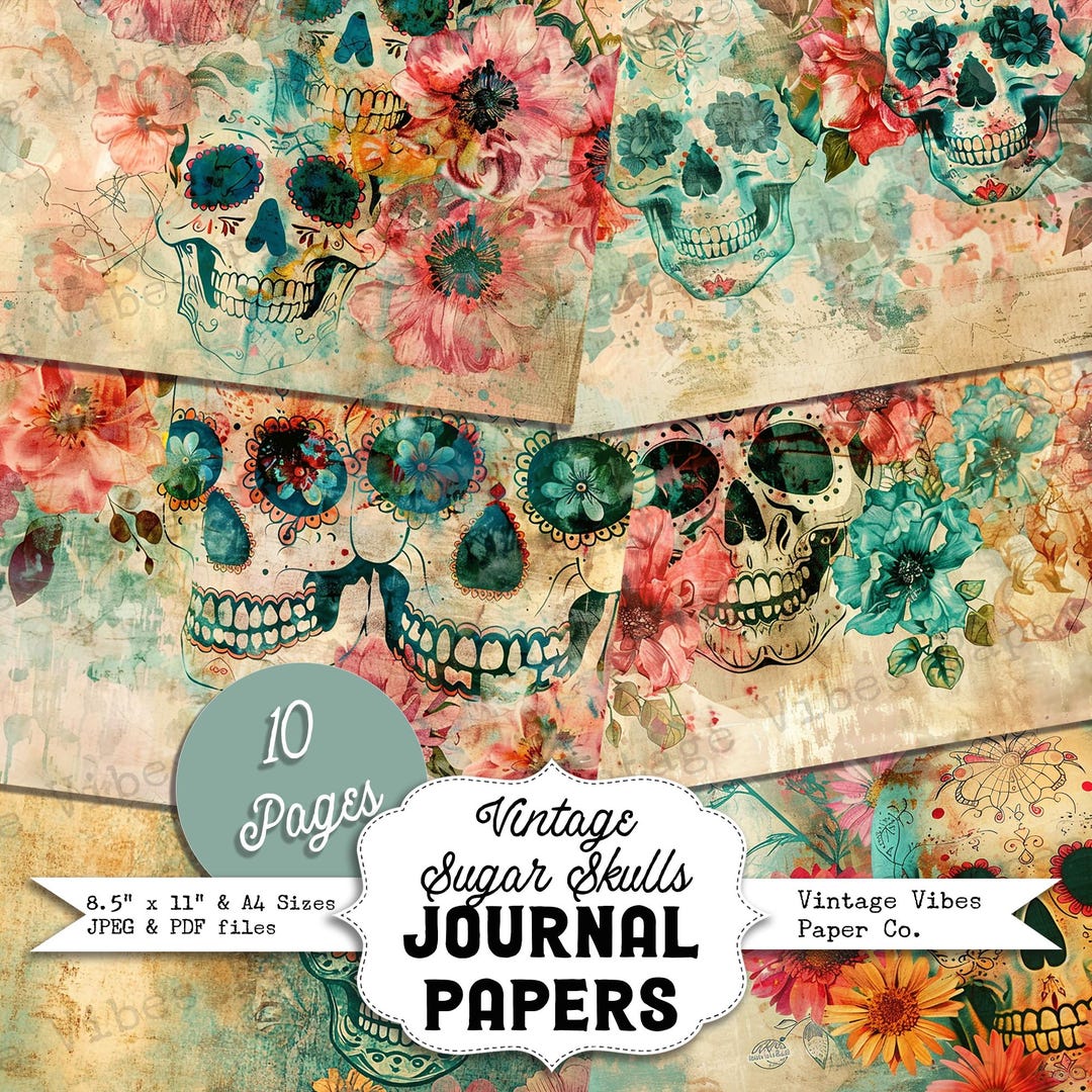 Vintage Style Sugar Skulls Halloween Junk Journal Printable Papers ...