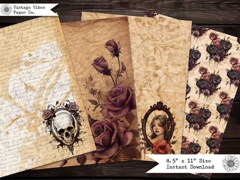 Vintage Gothic Rose Junk Journal Digital Kit Goth Printable Etsy