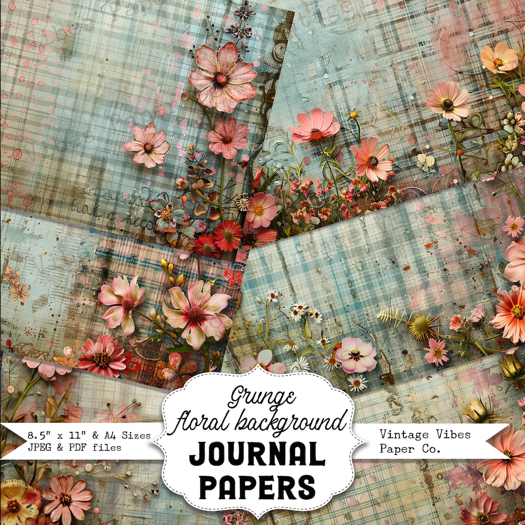 Grunge Floral Background Textured Rustic Style Junk Journal Background ...