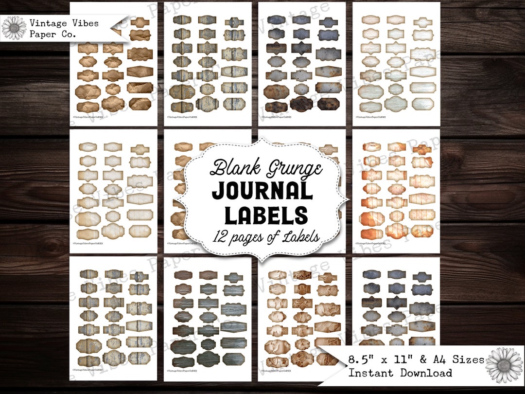 Grunge Plain Junk Journal Labels, Printable Junk Journal Labels, Grungy ...