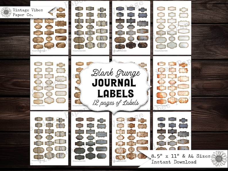 Grunge Plain Junk Journal Labels, Printable Junk Journal Labels, Grungy ...