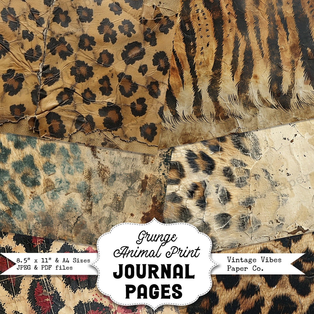 Grunge Animal Print Digital Junk Journal Papers, Mixed Media Collage ...