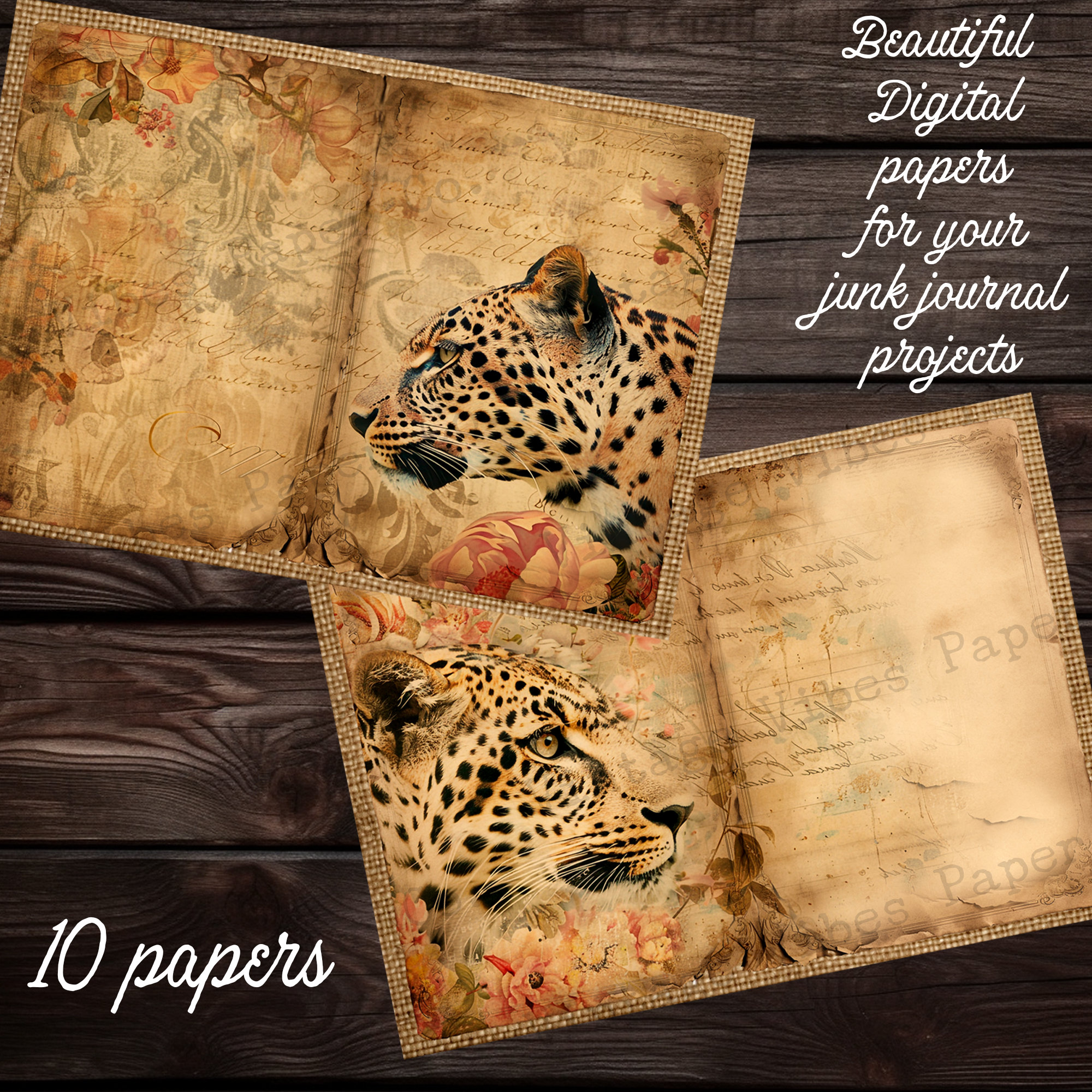 Vintage Leopard Junk Journal Page Spread, Vintage Style Junk Journal ...