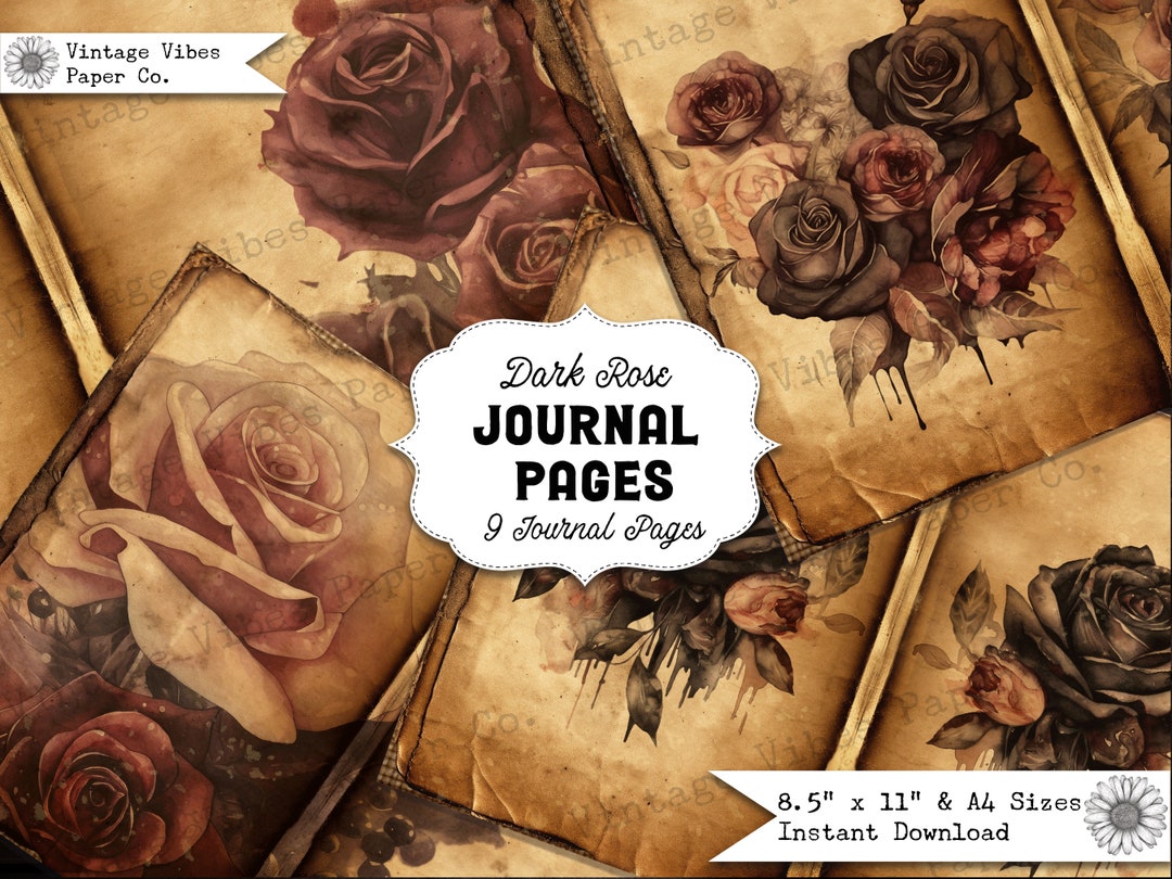 Junk Journal Pages Dark Rose, Gothic Dark Rose Junk Journal Papers ...