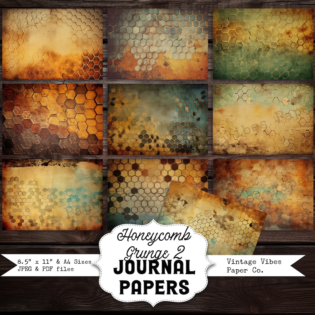 Honeycomb Grunge 2 Junk Journal Digital Papers, Hexagon Textured Bee ...