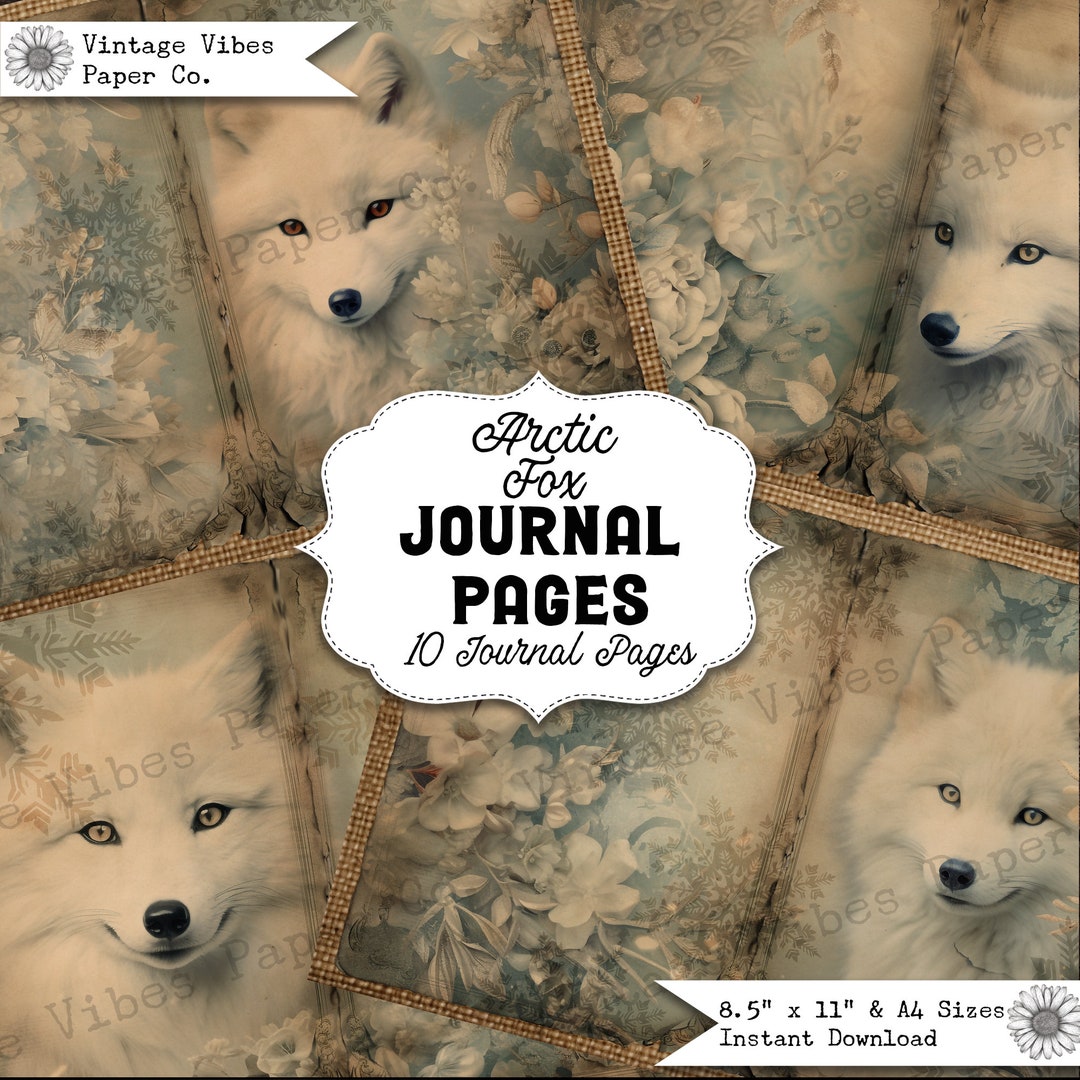 Vintage Junk Journal, Christmas Arctic Fox Junk Journal Pages, Animal ...