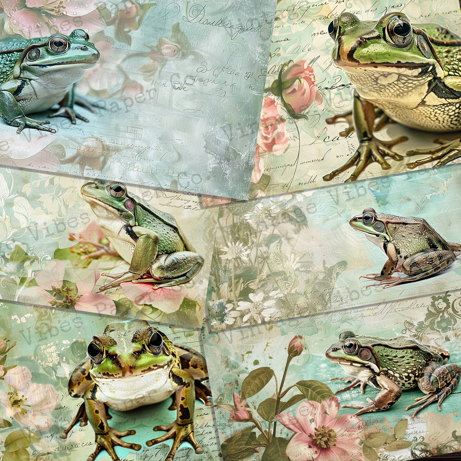 Junk Journal Vintage Frogs Printable Scrapbook Papers, Digital Junk ...