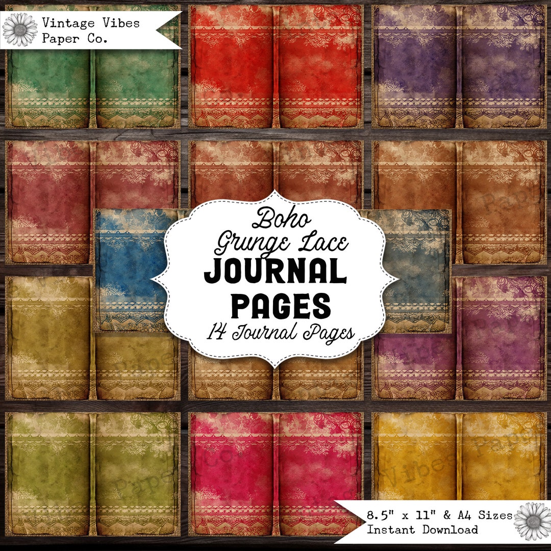 Junk Journal Pages Boho Grunge Lace, Coloured Lace Textured Grunge ...