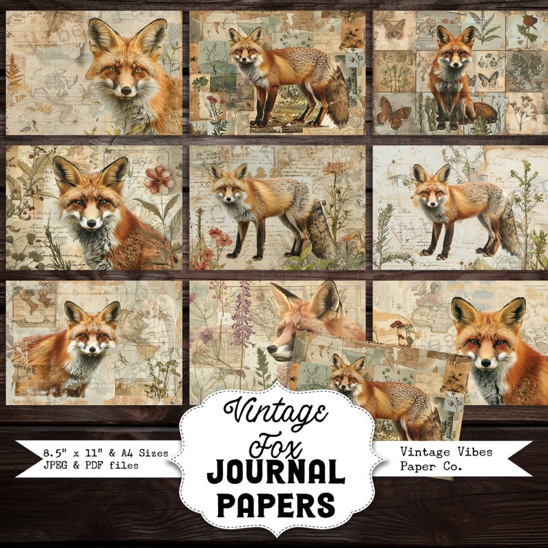Junk Journal Vintage Fox Printable Scrapbook Papers, Digital Junk ...