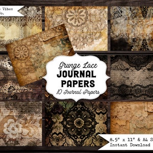 Junk Journal Papers Grungy Vintage Lace Backgrounds, Grunge Texture ...