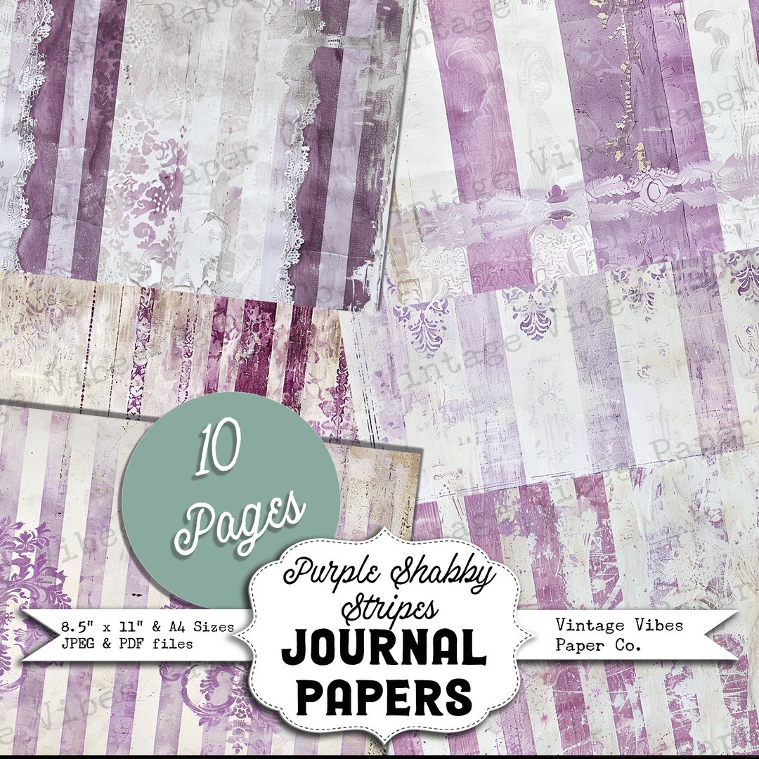 Purple Shabby Stiped Backgrounds Junk Journal Digital Papers, Grungy ...