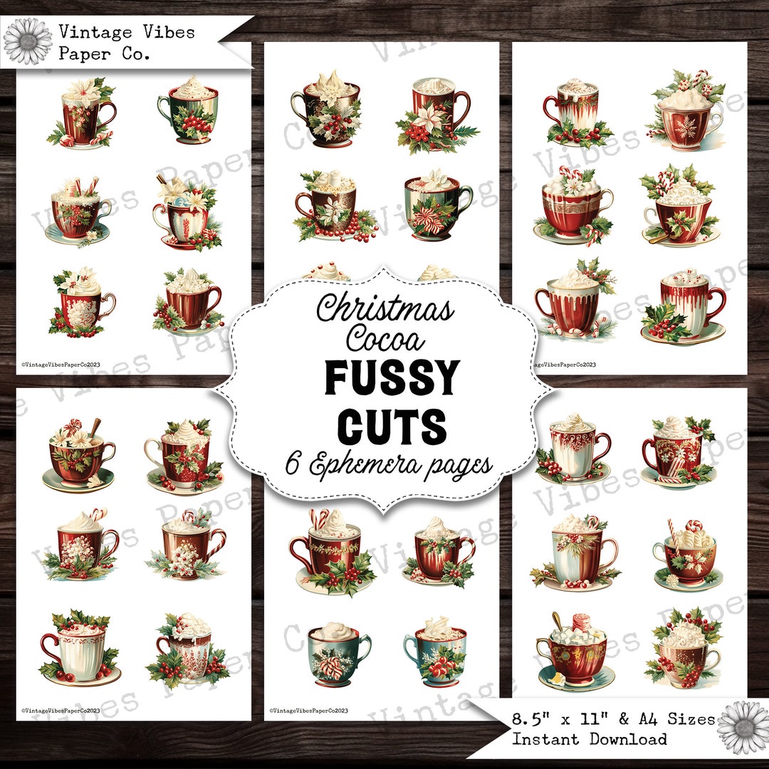 Christmas Hot Cocoa Junk Journal Fussy Cut Ephemera, Hot Chocolate Mug ...