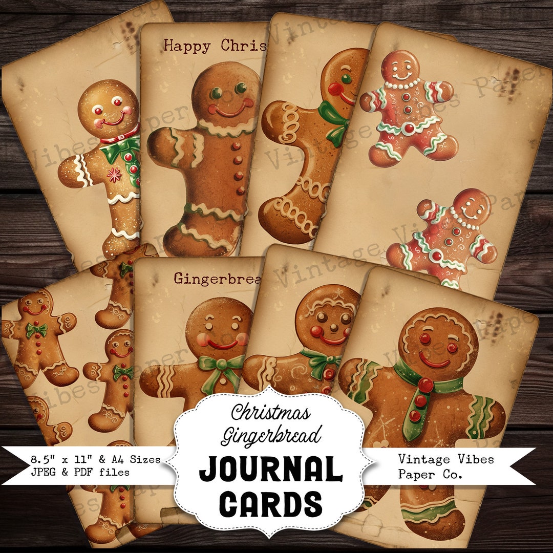 Vintage Gingerbread Junk Journal Cards, Digital Printable Card Toppers ...