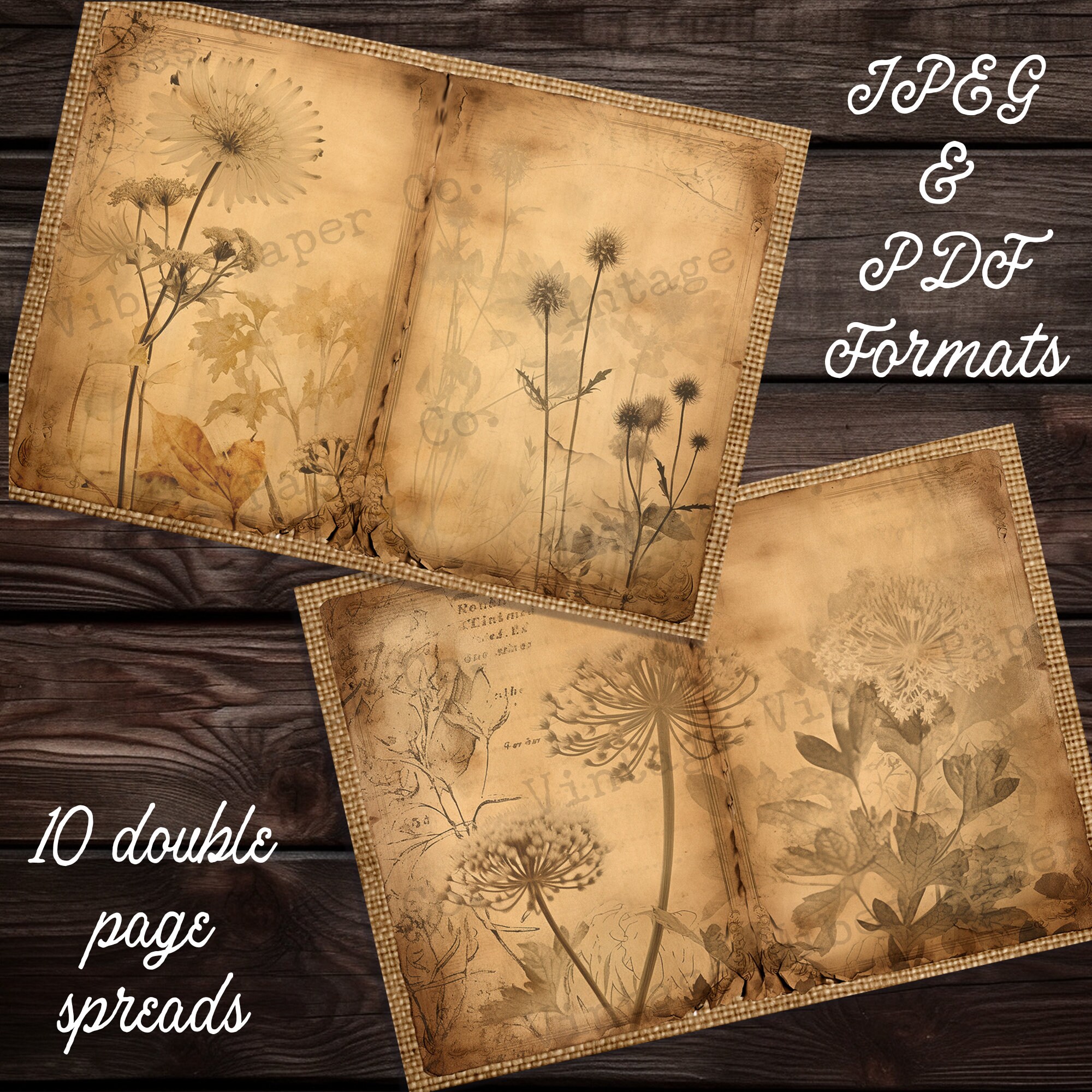 Grunge Neutral Flowers Junk Journal Page Spread, Vintage Style Junk ...
