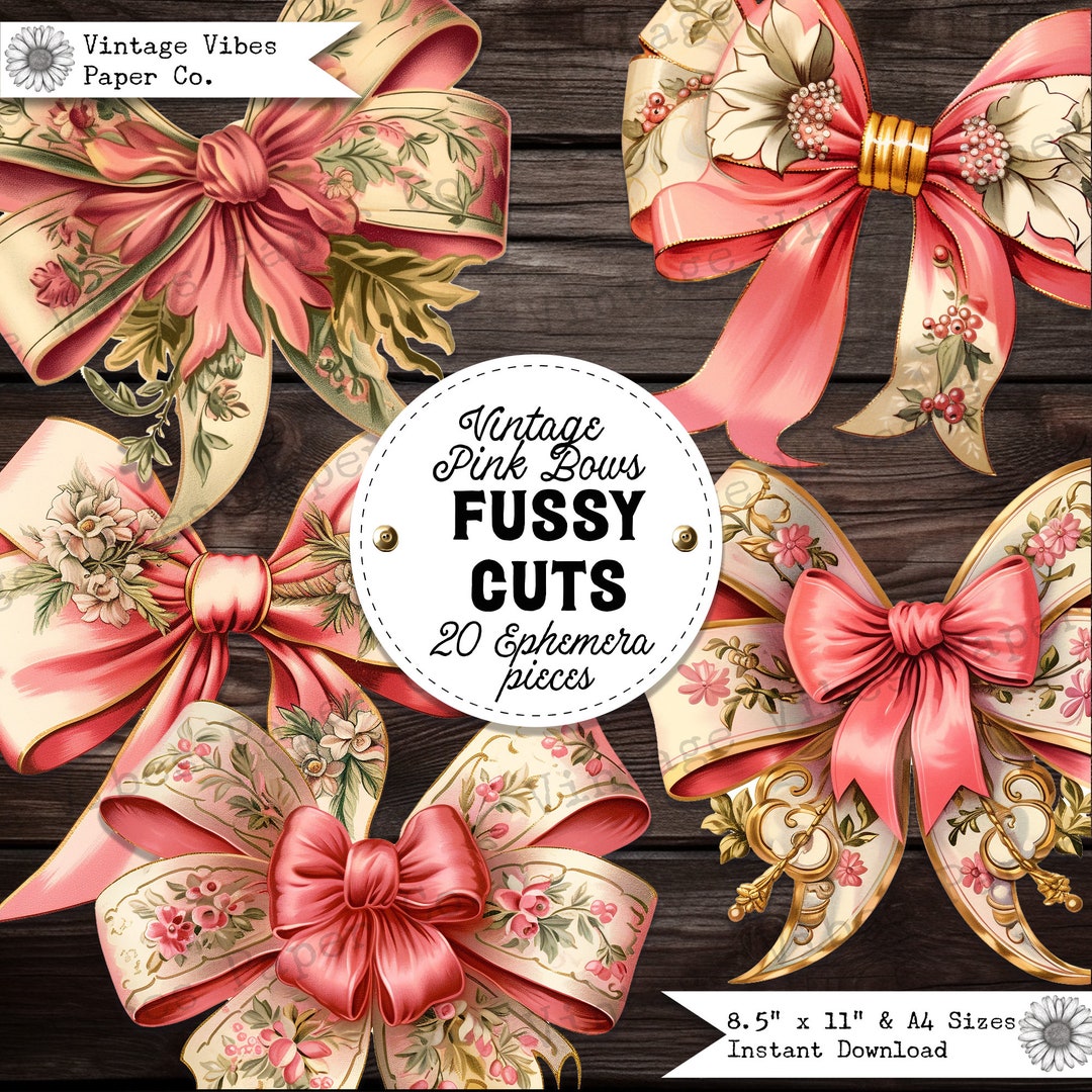 Junk Journal Fussy Cut Ephemera Vintage Pink Bows, Digital Vintage ...