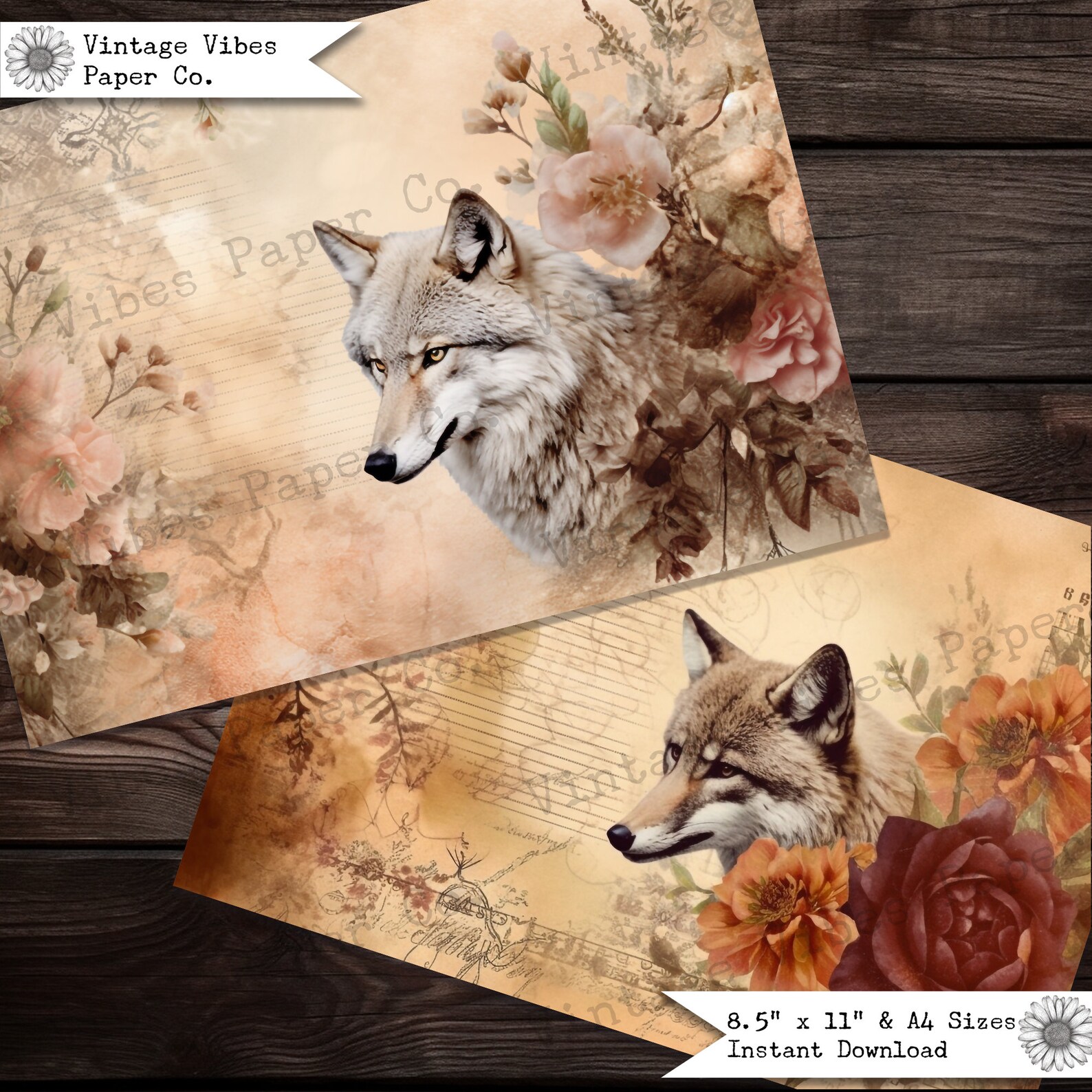 Junk Journal Papers Autumn Wolf Digital Paper Pack, Junk Journal ...