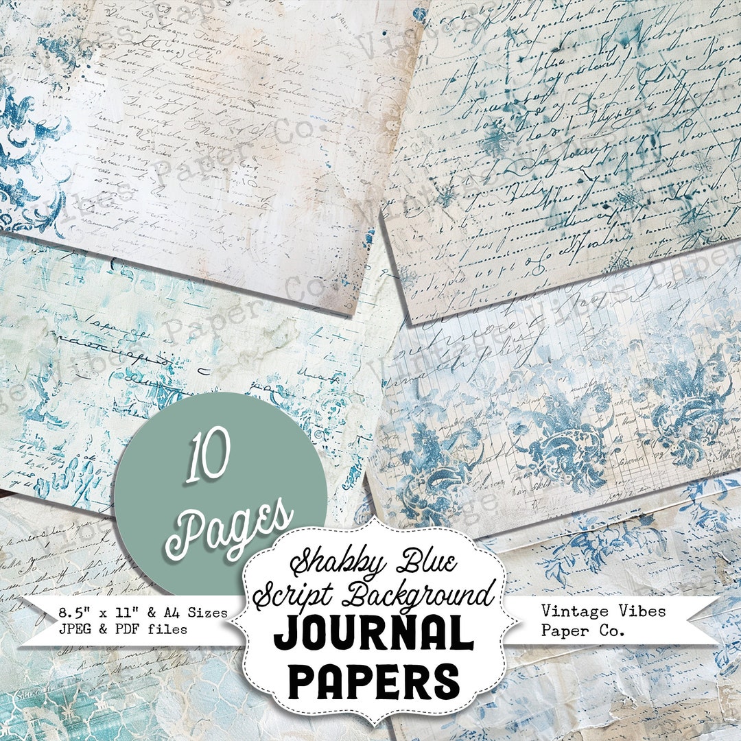 Shabby Blue Script Background Papers for Junk Journal, Instant Download ...