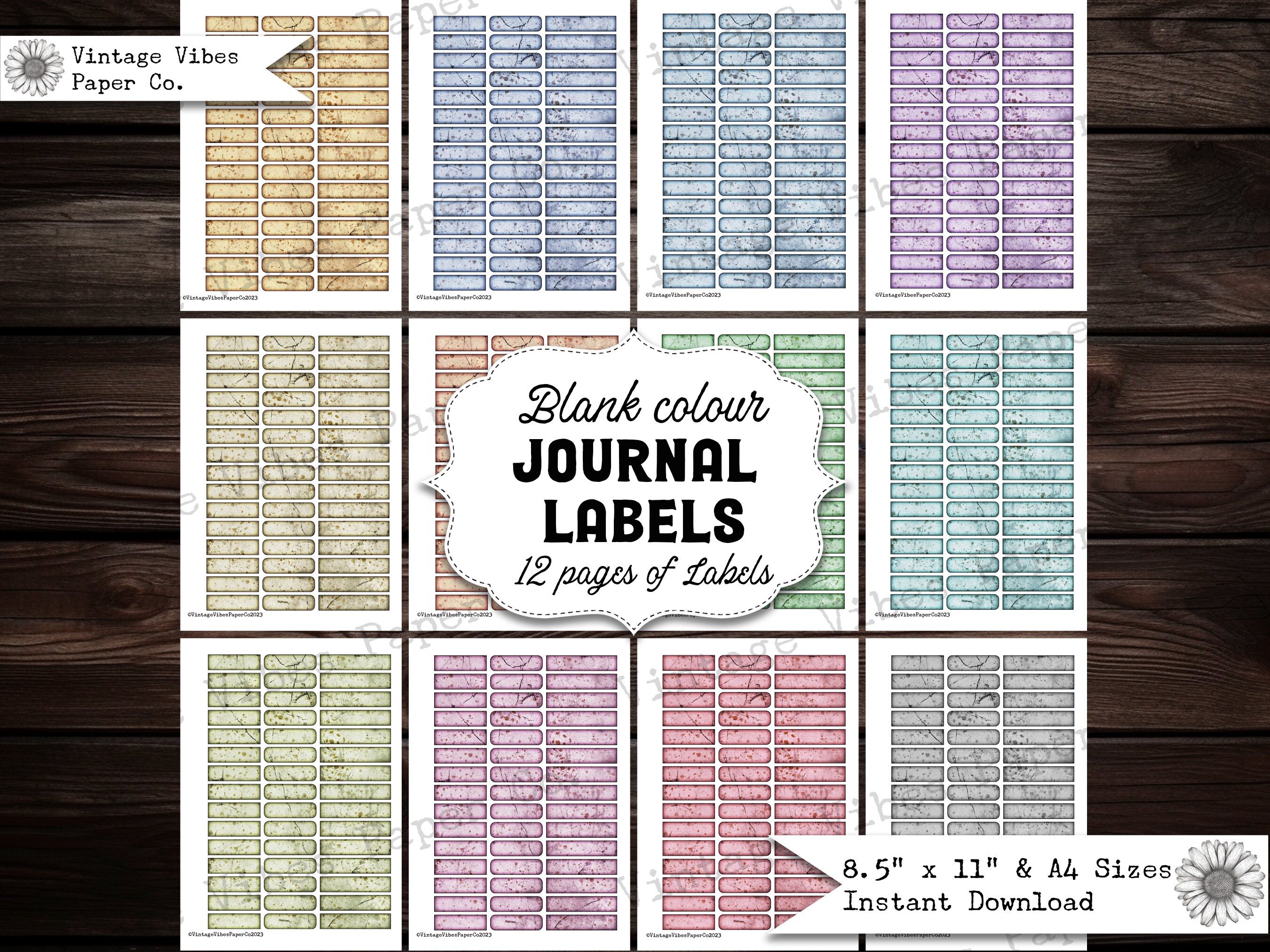 Plain Junk Journal Mini Labels, Grunge Coloured Labels, Junk Journal ...