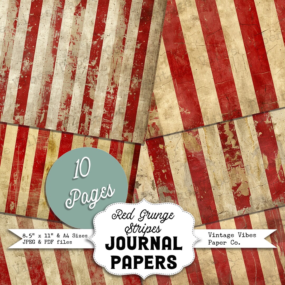 Red Grunge Stiped Backgrounds Junk Journal Digital Papers, Grungy Stipe ...