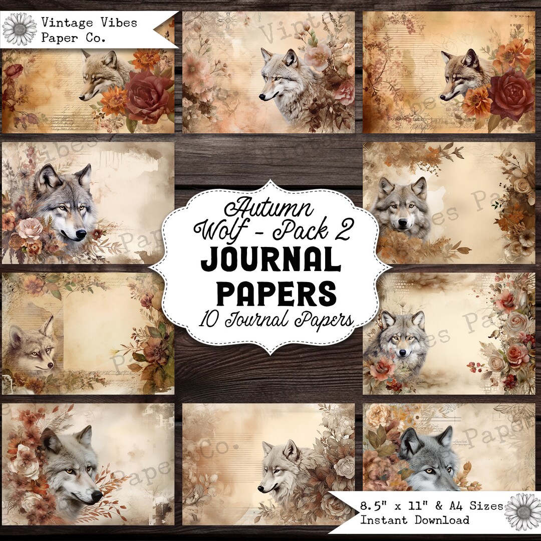 Junk Journal Papers Autumn Wolf Digital Paper Pack, Junk Journal ...