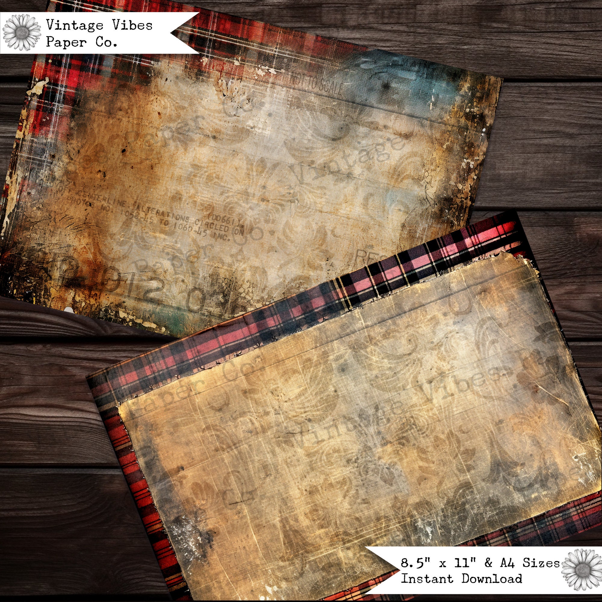 Rustic Grunge Digital Paper Pack, Textured Grungy Tartan Printable ...