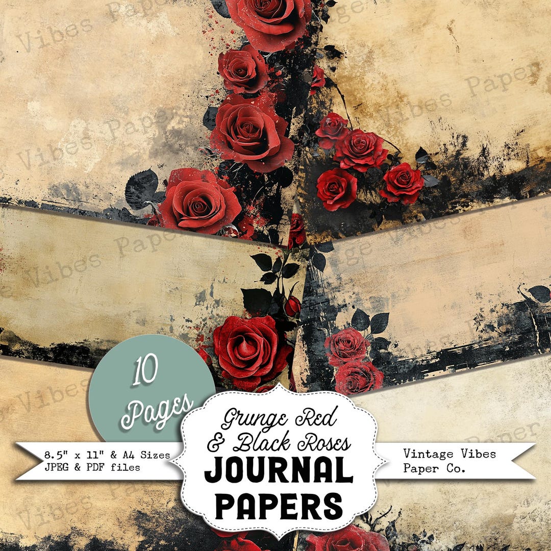 Gothic Red Roses Floral Backgrounds Junk Journal Digital Papers, Grungy ...