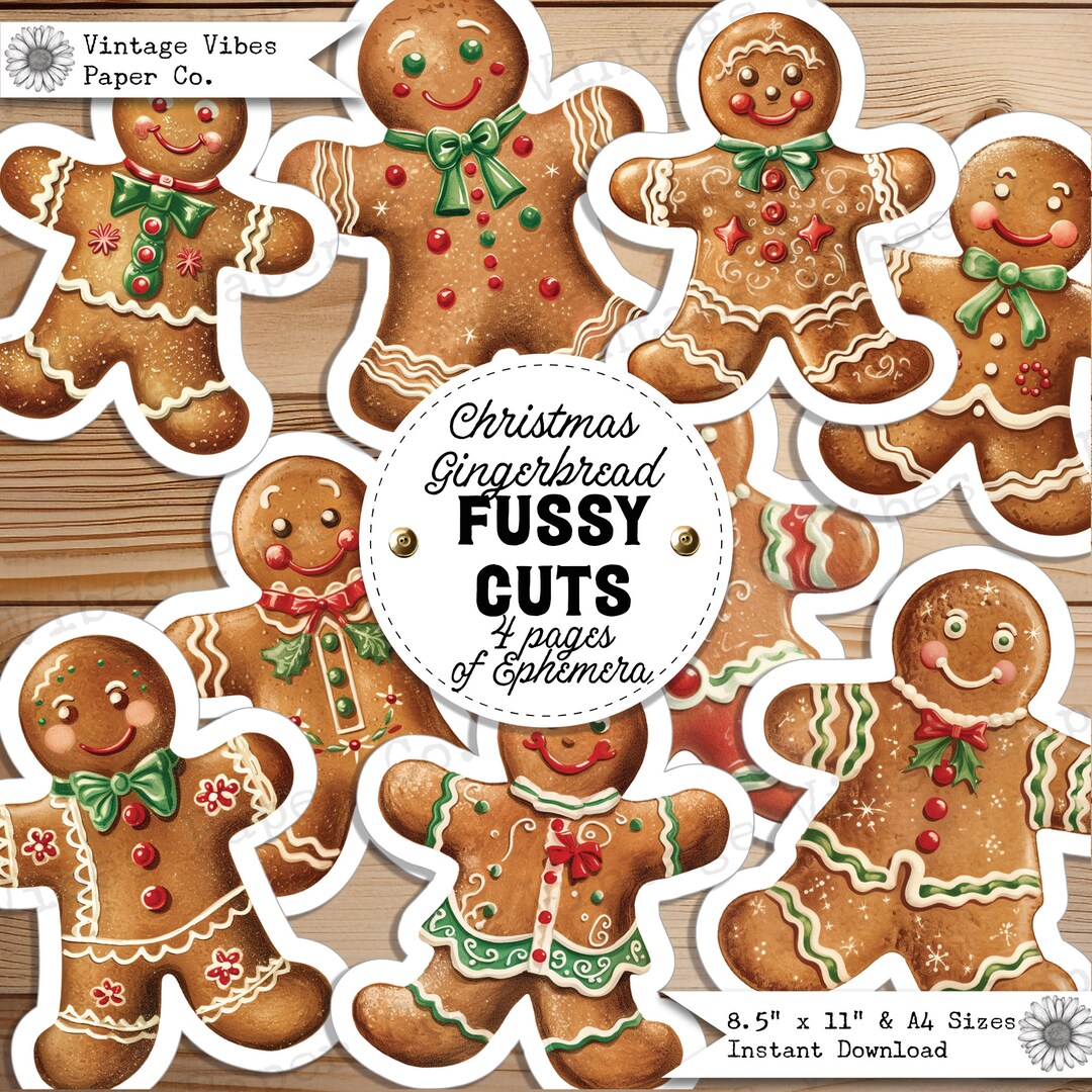 Christmas Gingerbread Junk Journal Fussy Cut Ephemera Sheets, Festive ...