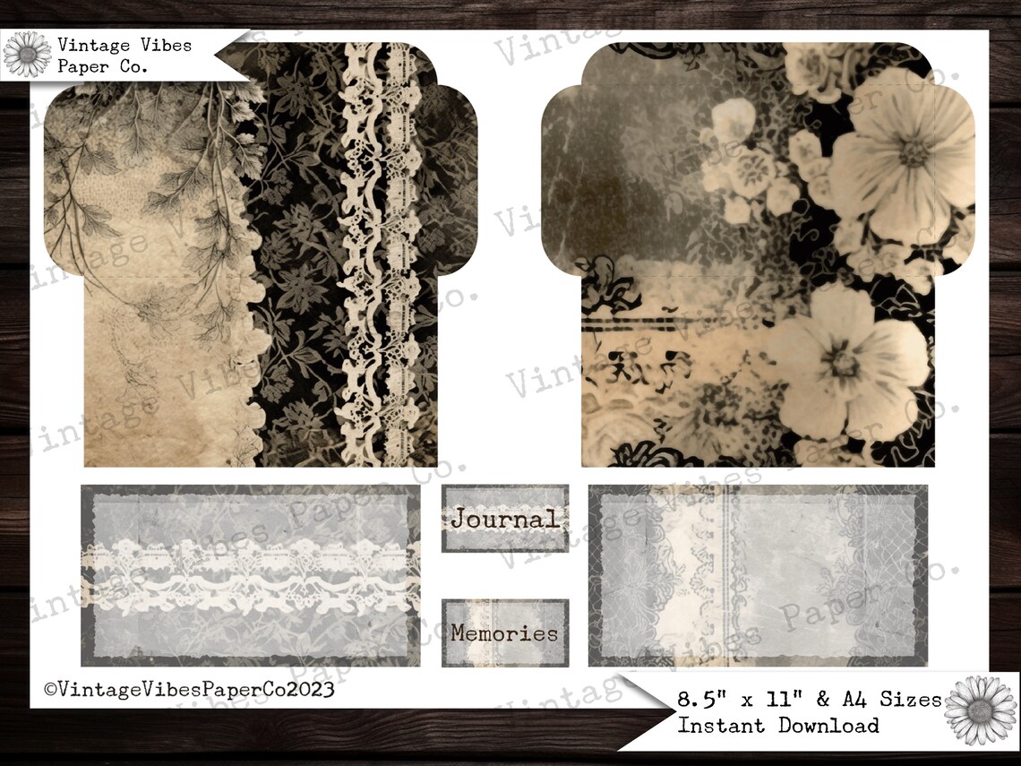 Grunge Lace Envelopes, Junk Journal Ephemera Envelopes, Inserts for Junk Journaling, Grungy Old ...