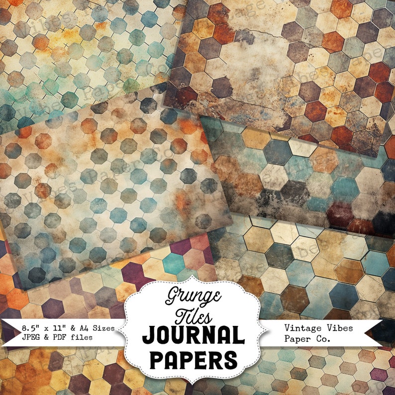 Grunge Tiles Junk Journal Digital Paper Pack, Instant Download ...