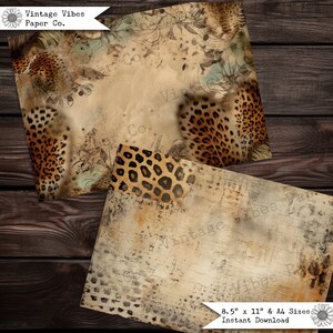 Grunge Leopard Print Junk Journal Paper Kit, 10 Page Digital Download ...