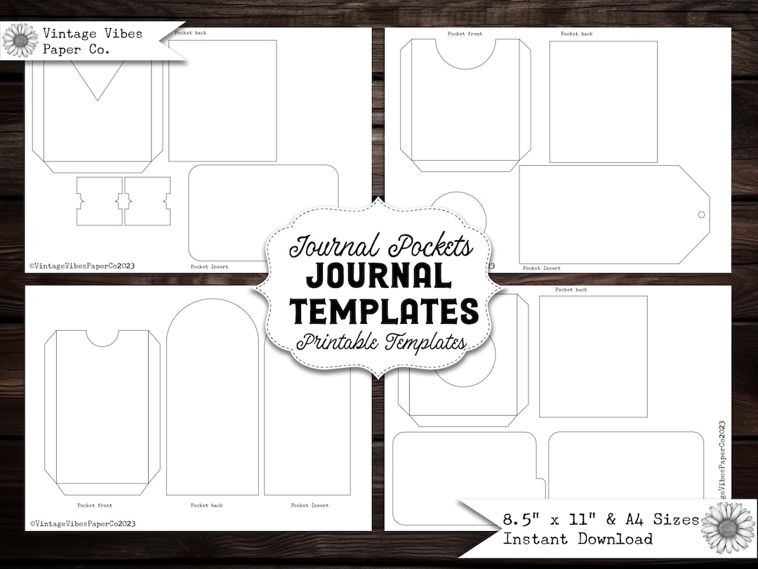 Junk Journal Printable Journal Pockets & Insert Templates, Print on ...