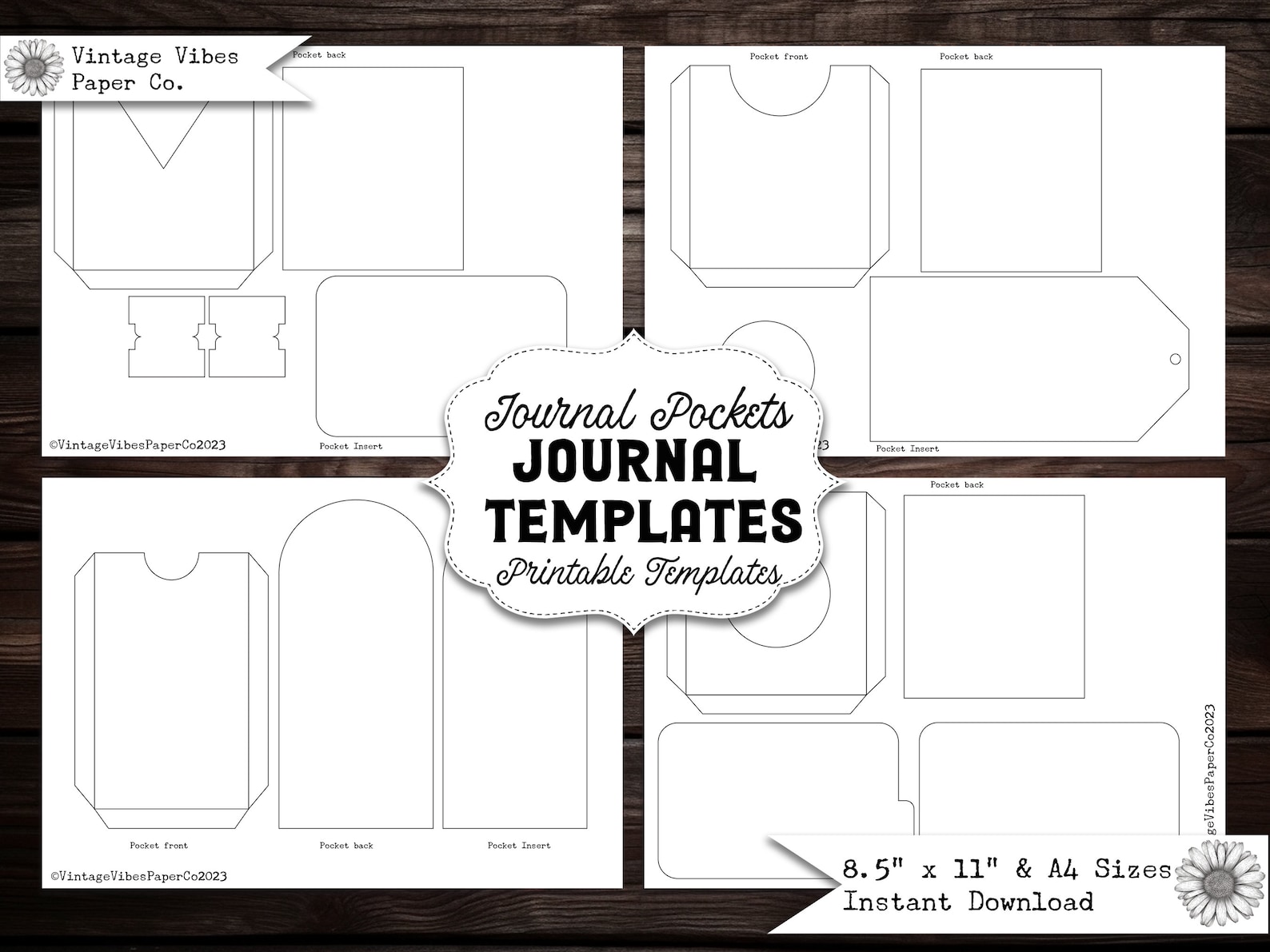 Junk Journal Printable Journal Pockets & Insert Templates, Print on ...