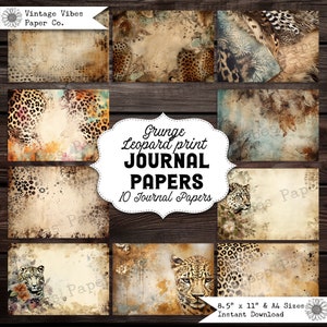 Grunge Leopard Print Junk Journal Paper Kit, 10 Page Digital Download ...