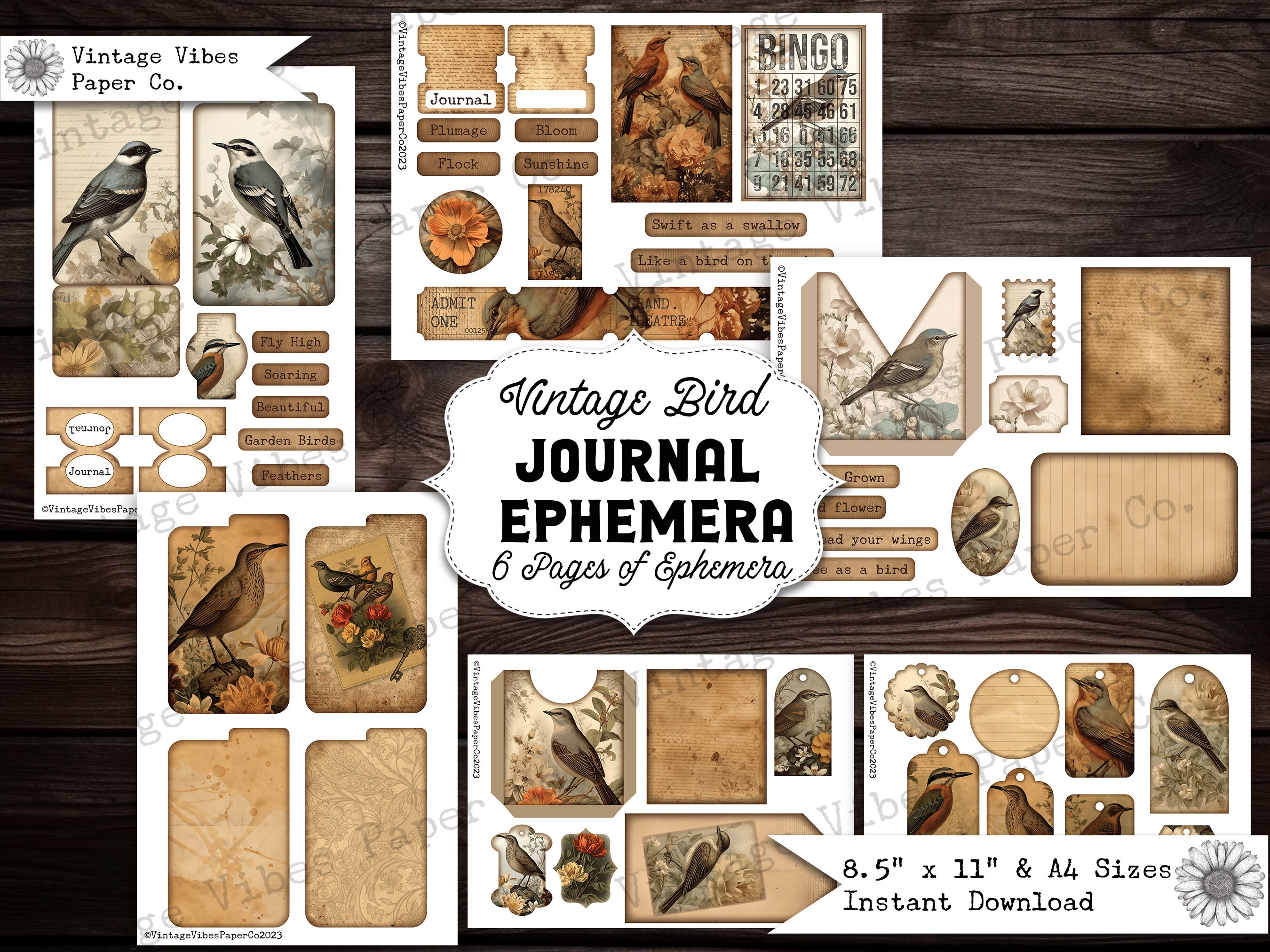 Vintage Bird Junk Journal Ephemera Kit, Junk Journal Cut Outs for Junk ...
