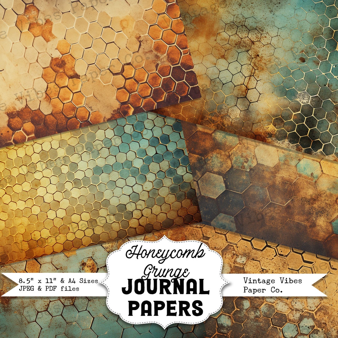 Honeycomb Grunge Junk Journal Digital Papers, Hexagon Textured Bee ...