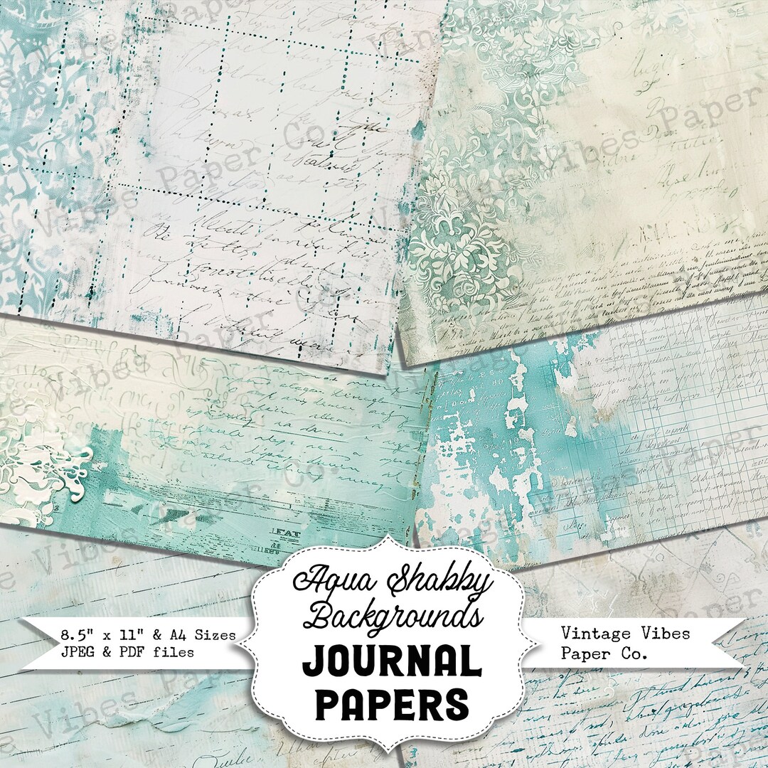 Aqua Shabby Backgrounds Junk Journal Digital Papers, Grungy Textured ...
