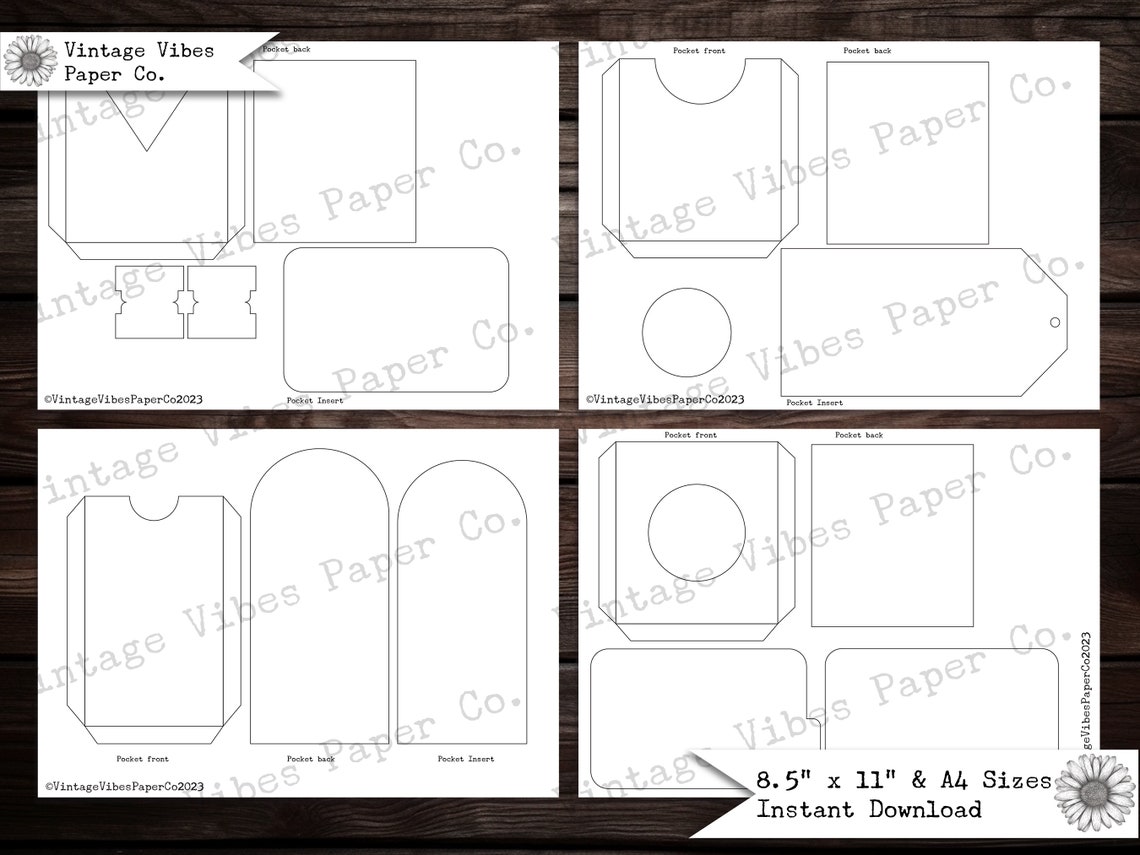 Junk Journal Printable Journal Pockets & Insert Templates, Print on ...