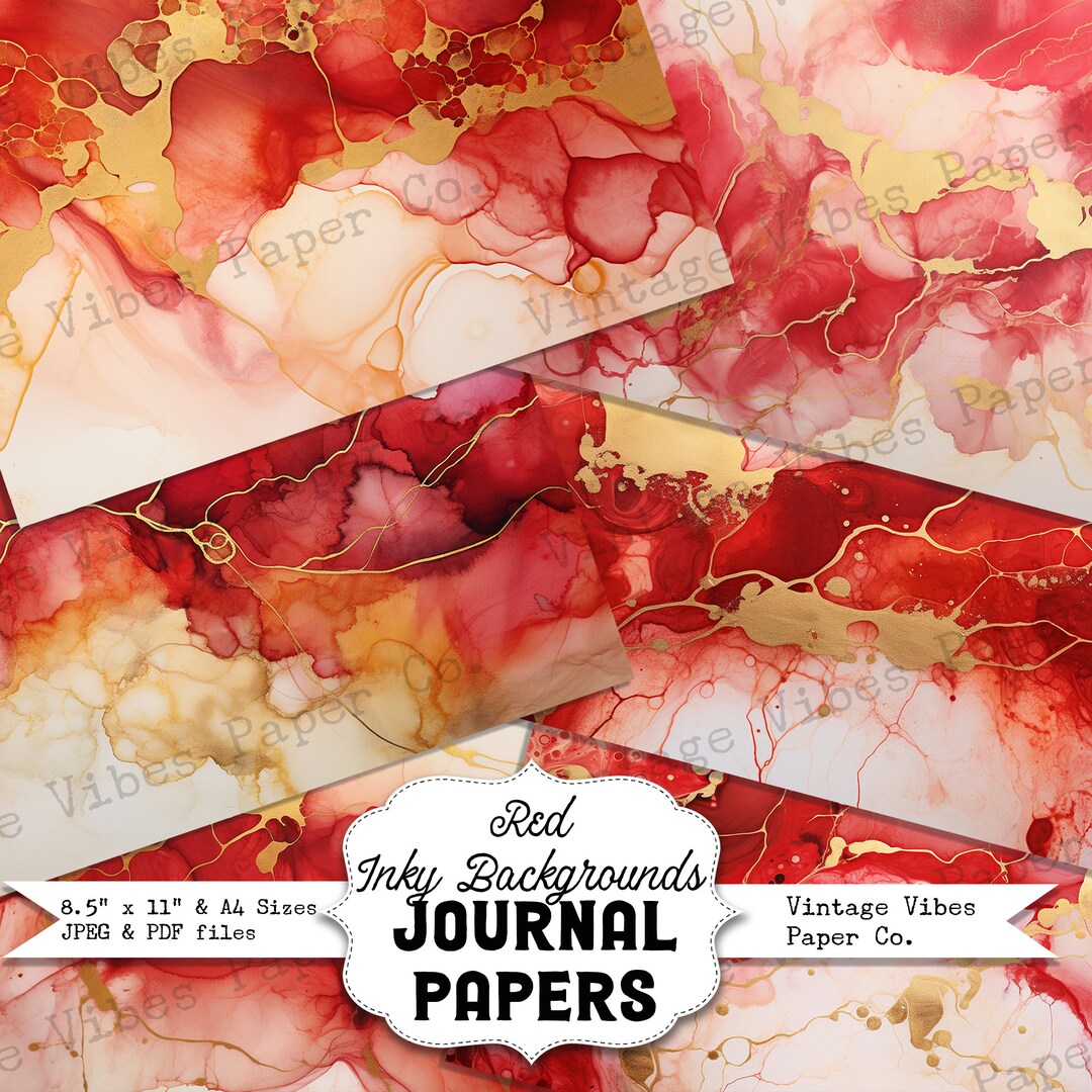 Red Inky Background Papers, Marbled Ink Junk Journal Papers for ...