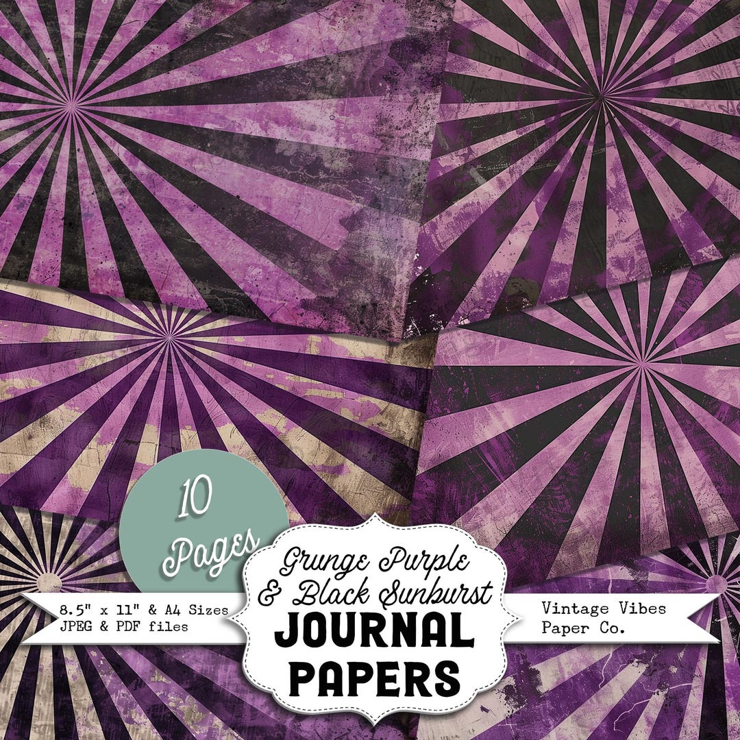 Purple & Black Shabby Sunburst Backgrounds Junk Journal Digital Papers ...