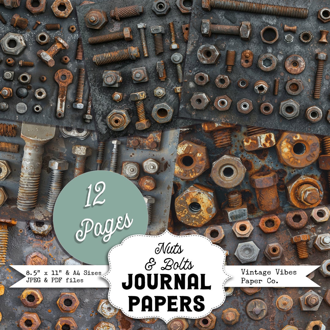 Nuts & Bolts Grunge Junk Journal Digital Papers, Metal Industrial ...
