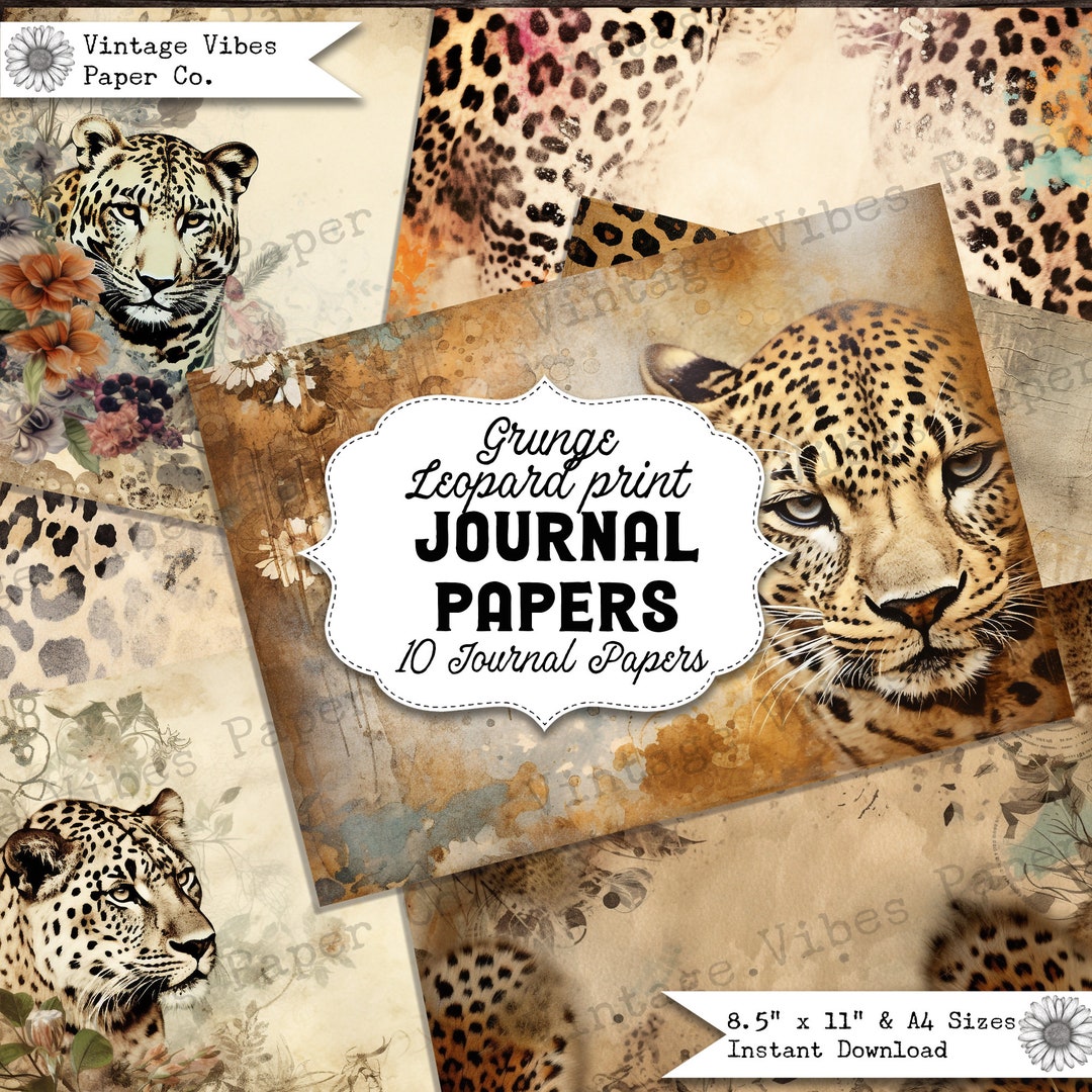 Grunge Leopard Print Junk Journal Paper Kit, 10 Page Digital Download ...