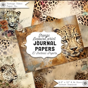 Grunge Leopard Print Junk Journal Paper Kit, 10 Page Digital Download ...